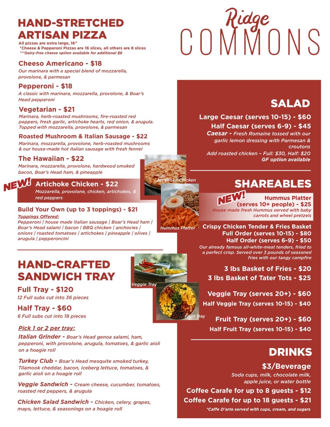 Party Menu - The Ridge Activity Center